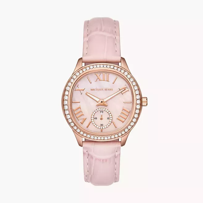 Michael Kors Sage Three-Hand Blush Croco Embossed Leather Watch - MK4820
